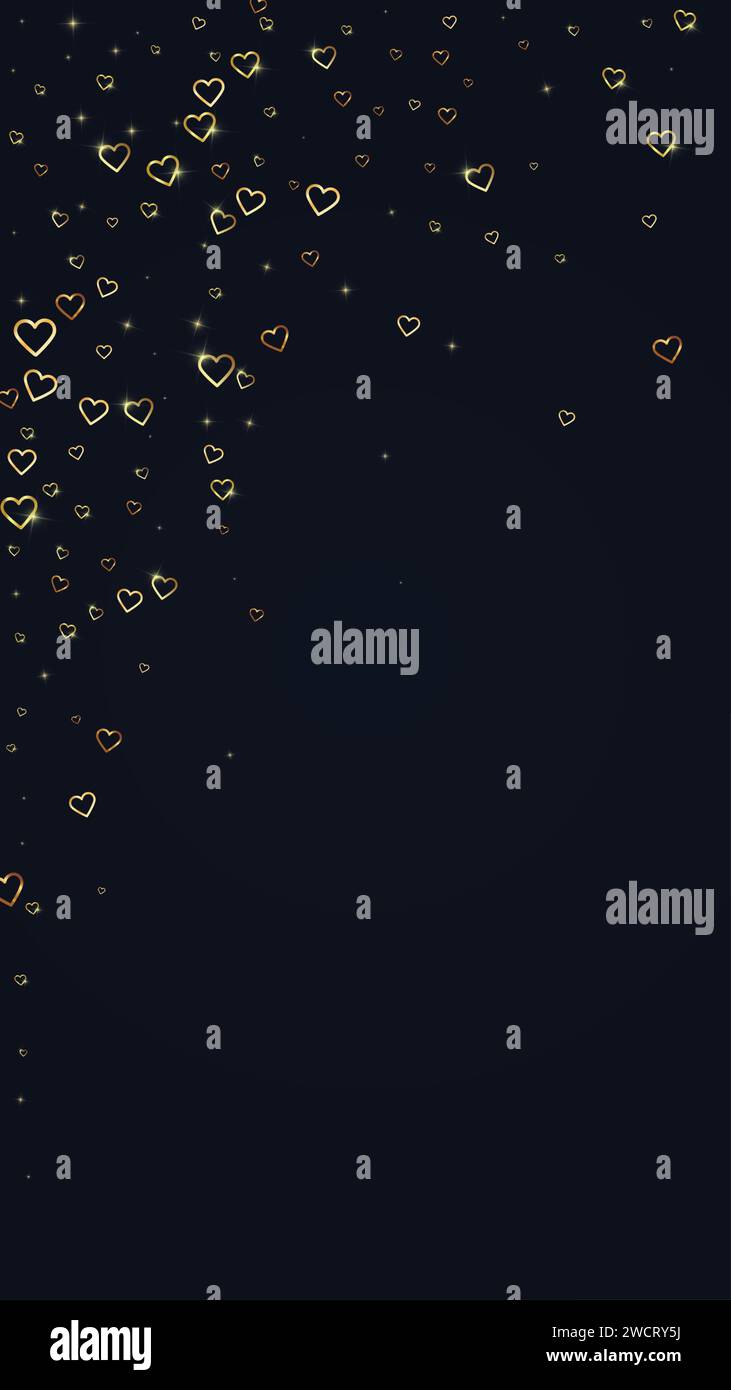 Valentine hearts, flying, falling down, floating. Gold hearts scattered ...