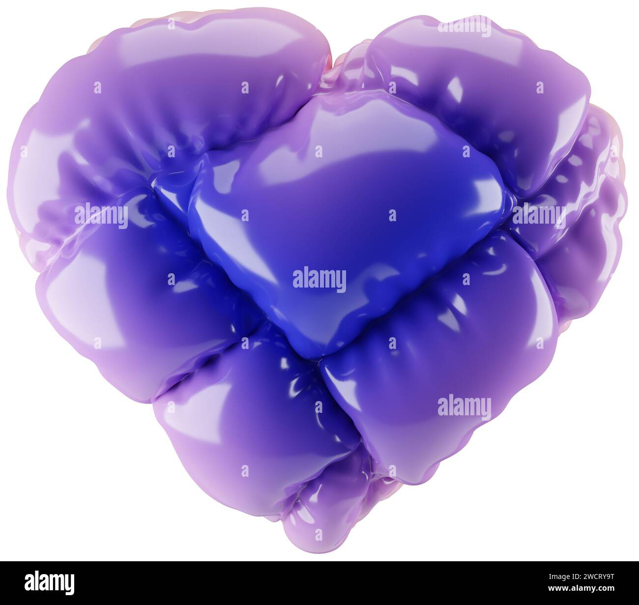 3D Render Violet Heart Illustration, inflated abstract heart balloon ...
