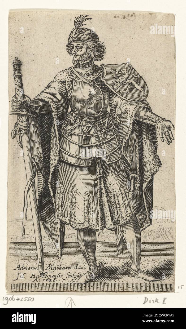 Portrait of Dirk I, Count of Holland, Adriaen Matham, 1620 print ...