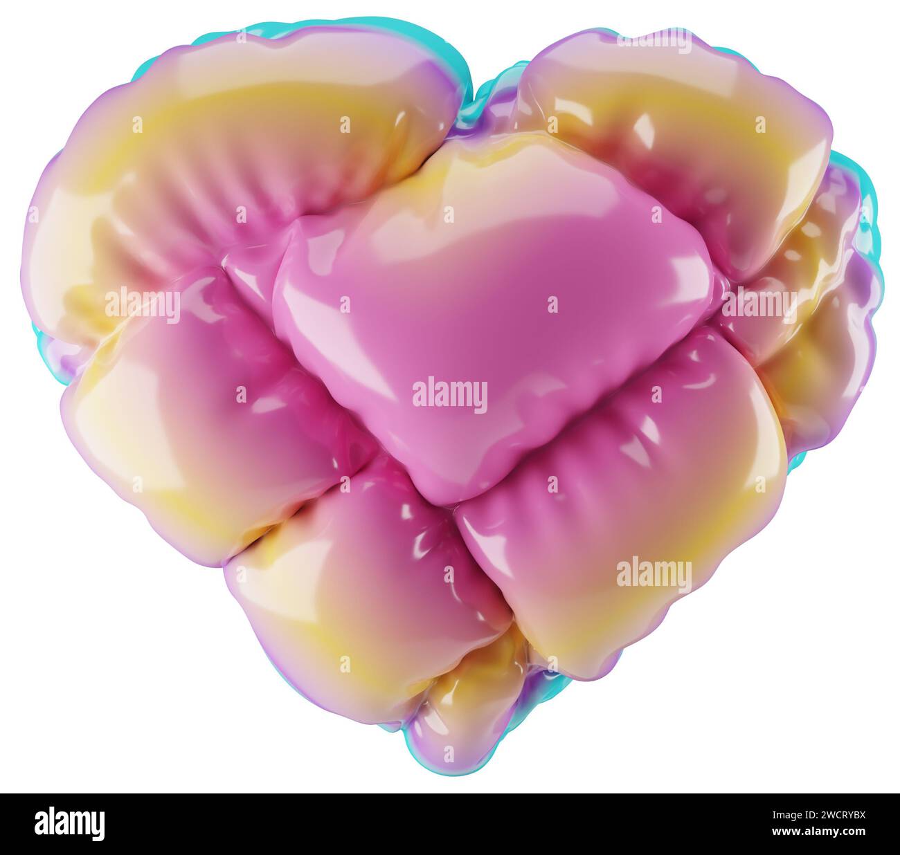 3D Render Pink Heart Illustration, inflated abstract heart balloon ...