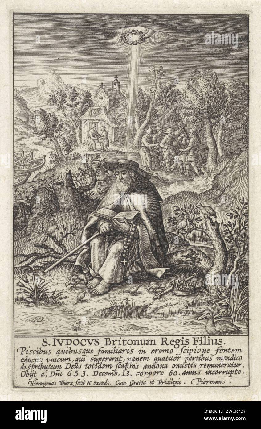 Landscape with the H. Jodocus van Ponthieu, Hieronymus Wierix, 1563 ...