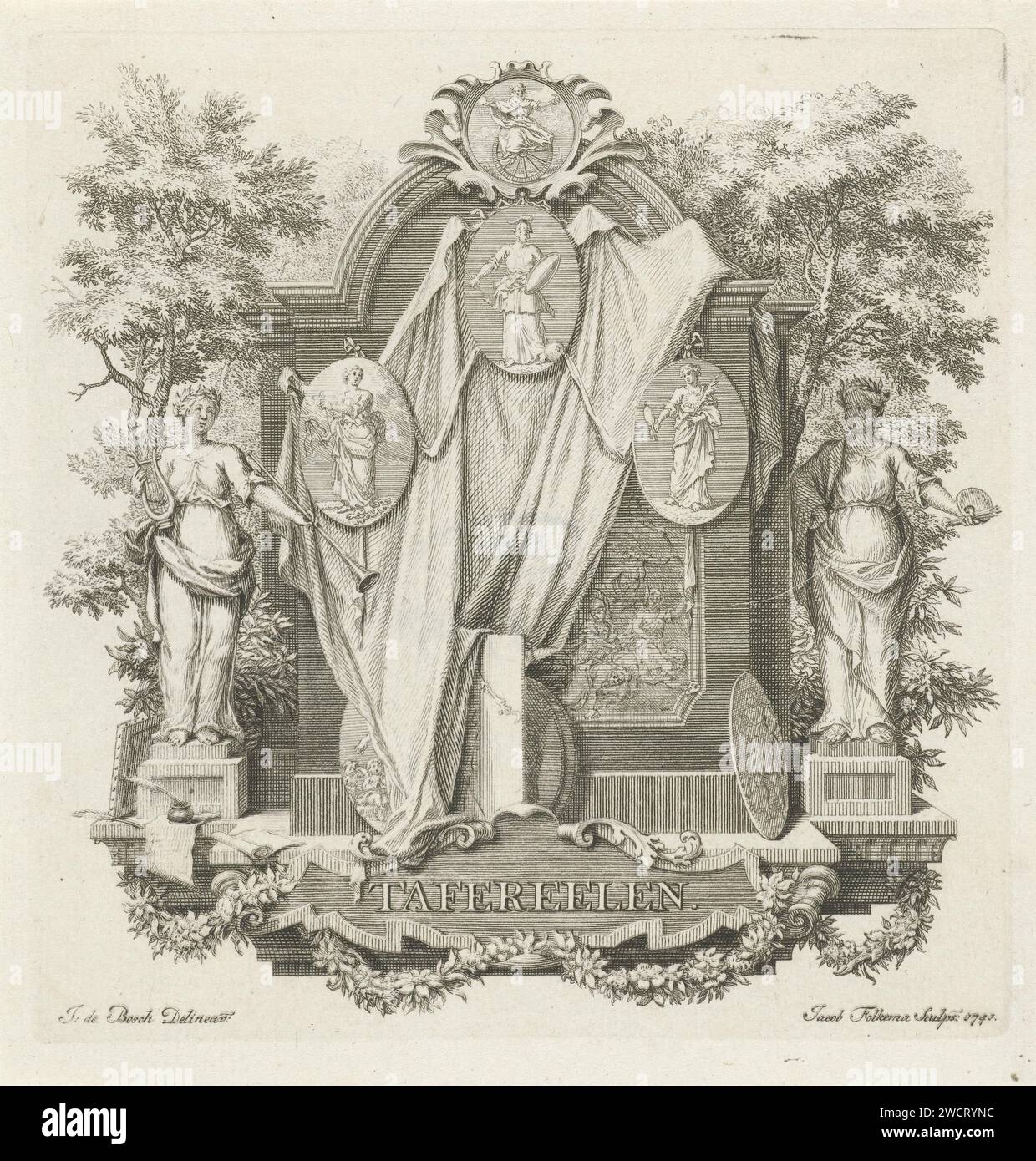 Epitaaf Decorated with medallions, Jacob Folkema, After Johannes de ...