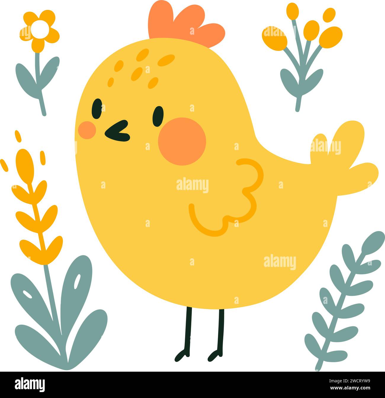 Cute easter chick with flowers . Easter vector illustration Stock ...