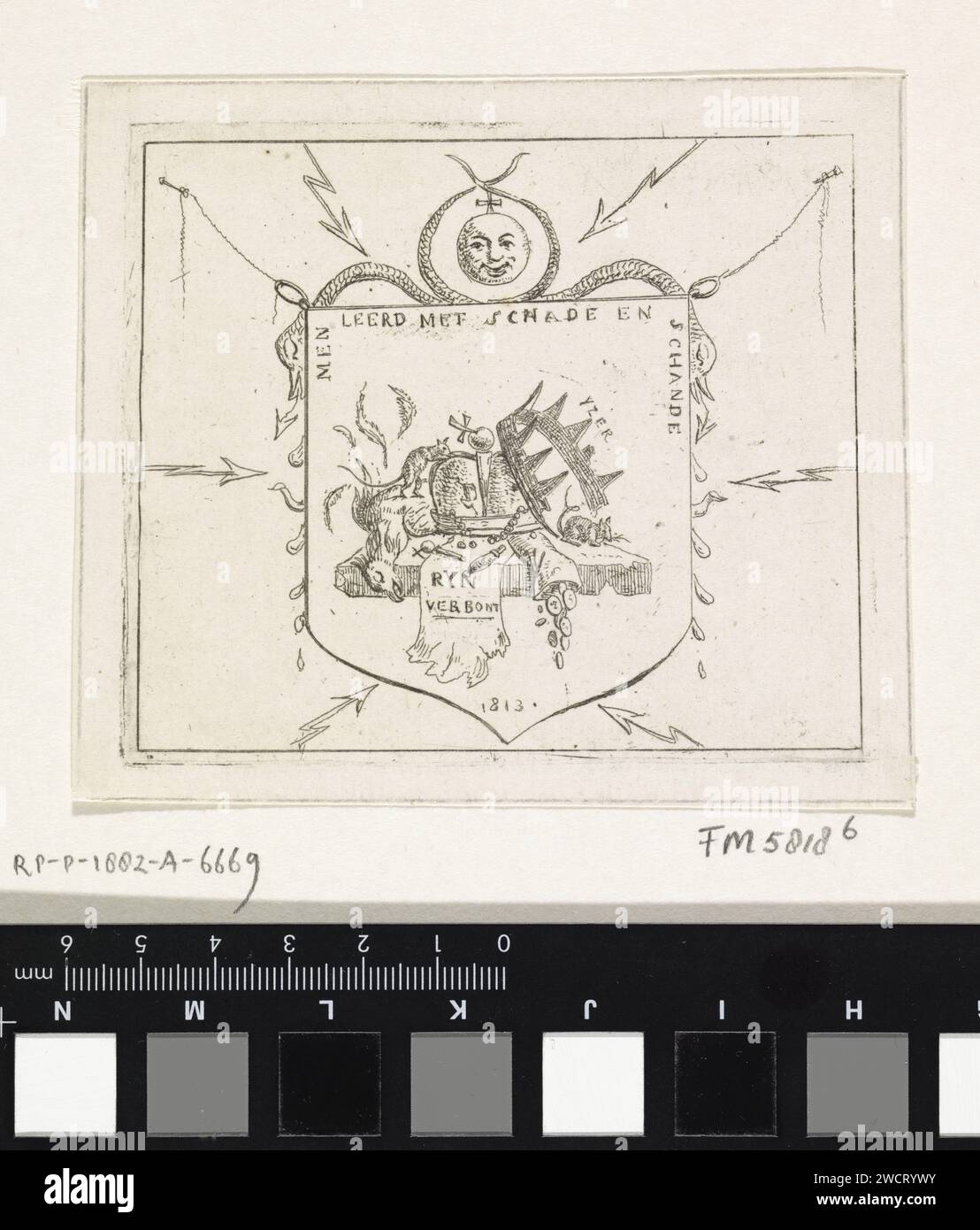 Coat of arms with broken crowns and a torn banner of the Rijnbond ...