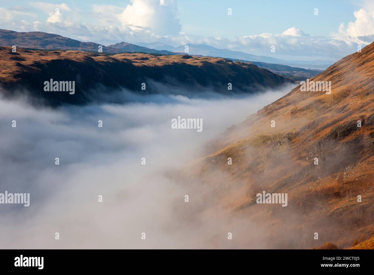 Mist over the Pass of Brander, Loch Awe from Ben Cruachan, Argyll Stock ...