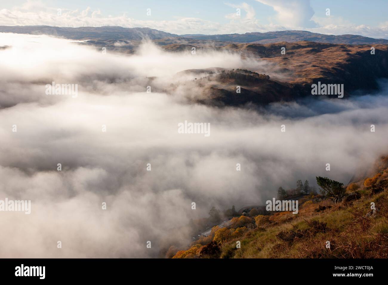 Mist over the Pass of Brander, Loch Awe from Ben Cruachan, Argyll Stock ...