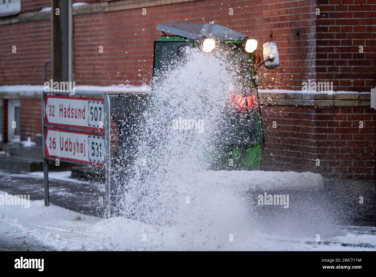 Heavy snow hits the Randers area in Jutland, Wednesday 17 January 2024 ...