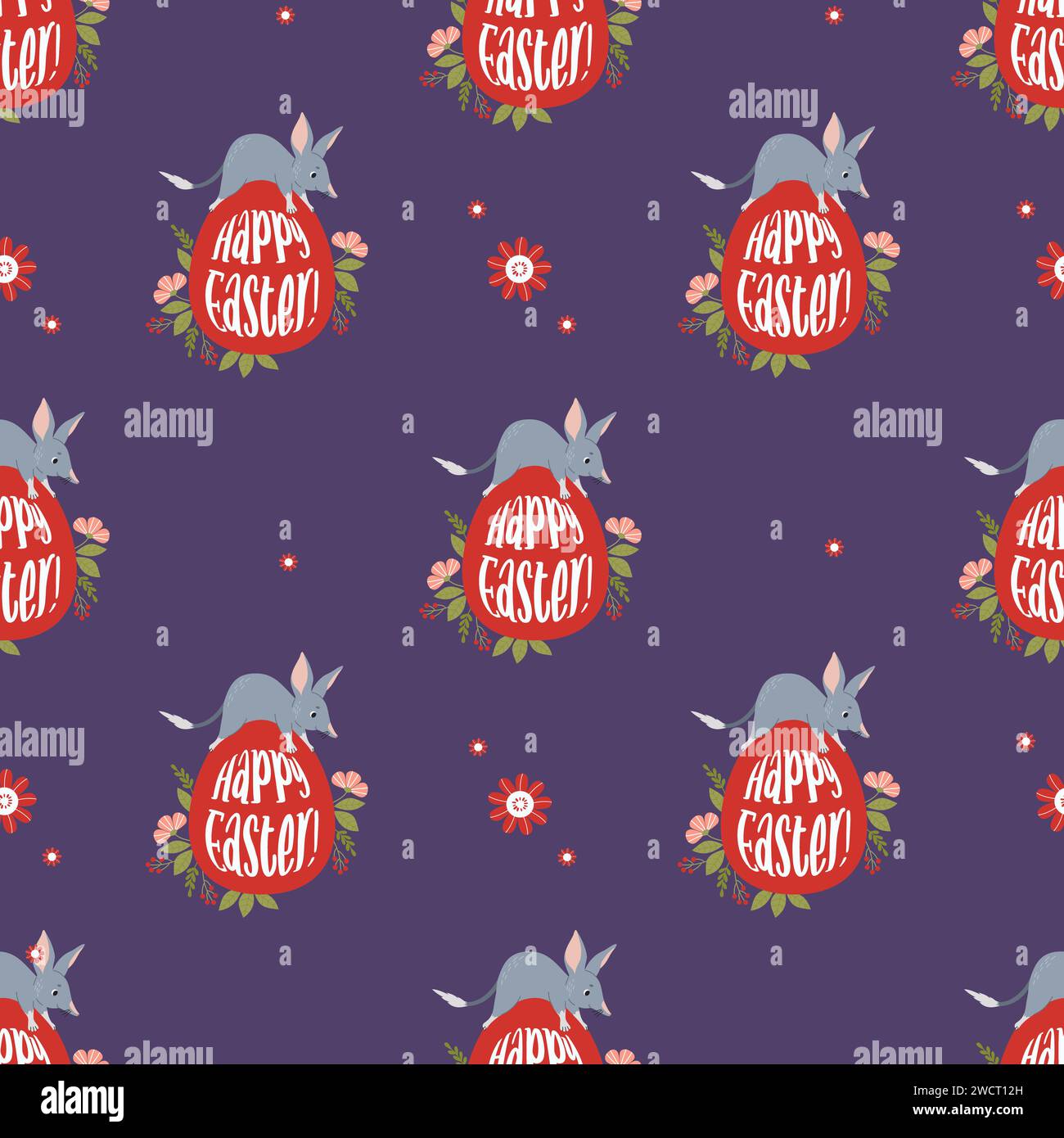 Easter bilby. Seamless pattern with small Australian animal on large ...