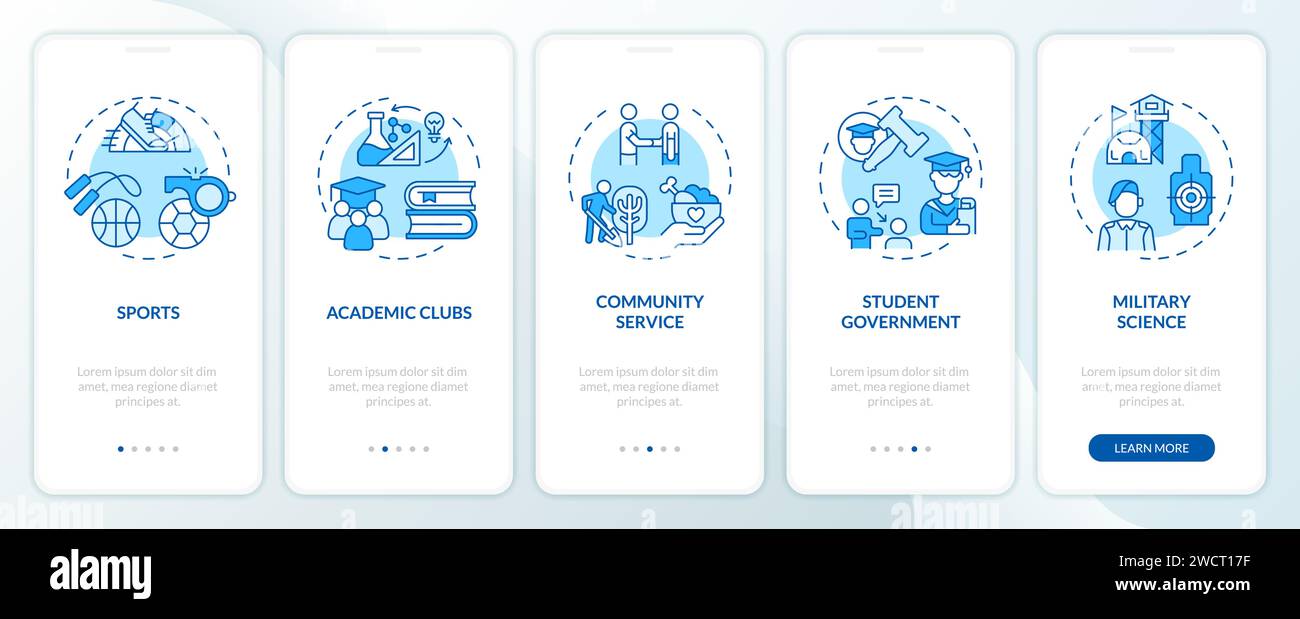 Walkthrough types of extracurricular activities blue icons Stock Vector ... Walkthrough types of extracurricular activities blue icons Stock Vector ...