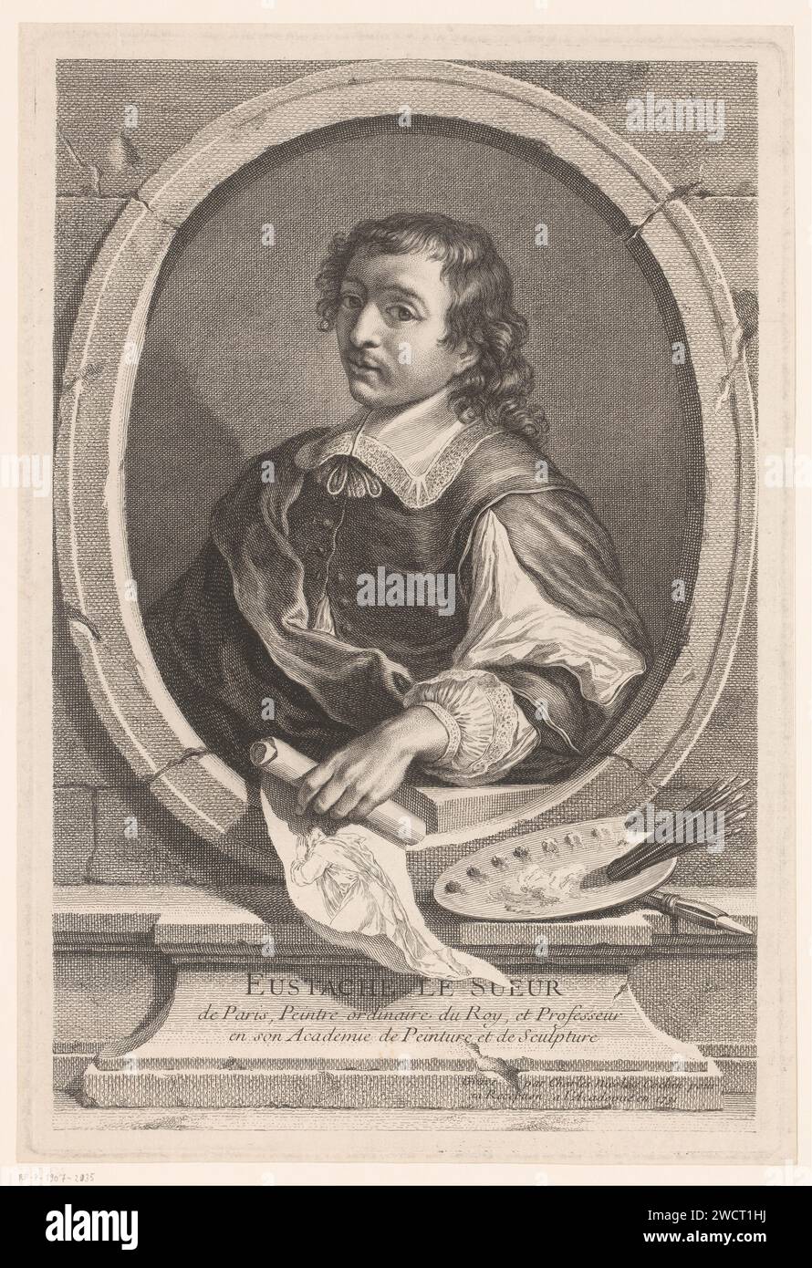 Portret van Eustache Le Sueur, Charles Nicolas Cochin (I), 1731 print ...