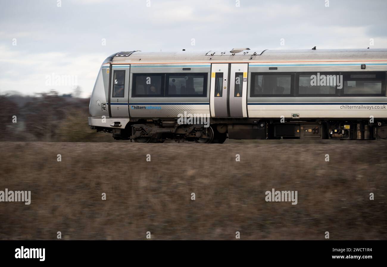 Chiltern Railways diesel train at speed, Warwickshire, UK Stock Photo ...