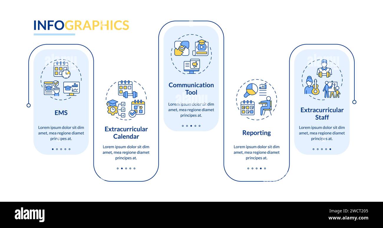 Multicolor extracurricular activities layout with linear icons Stock ...