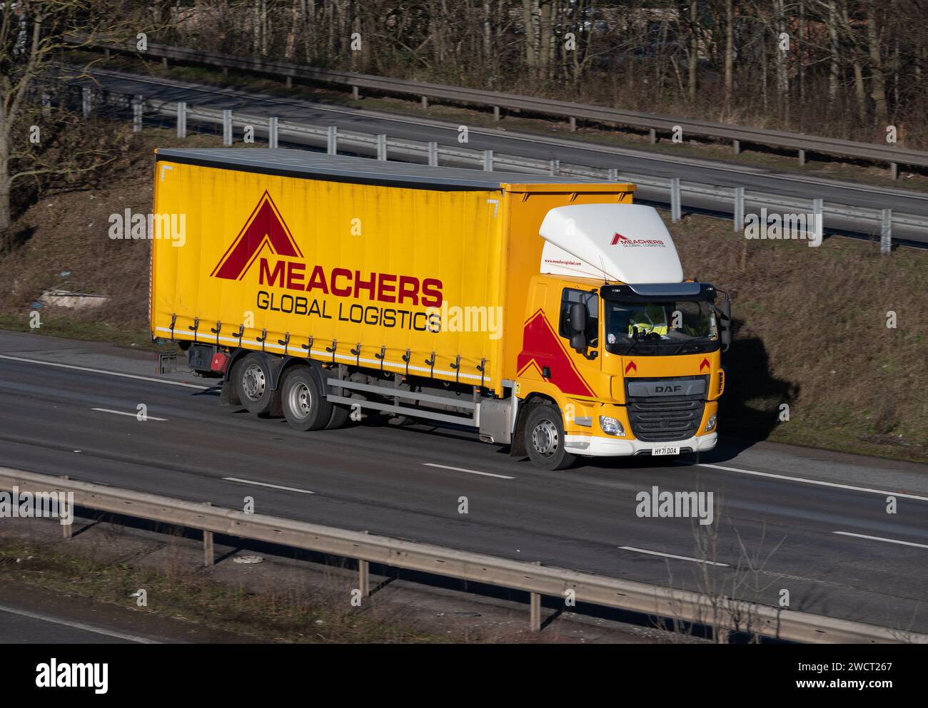 Meachers Global Logistics lorry on the M40 motorway, Warwickshire, UK ...