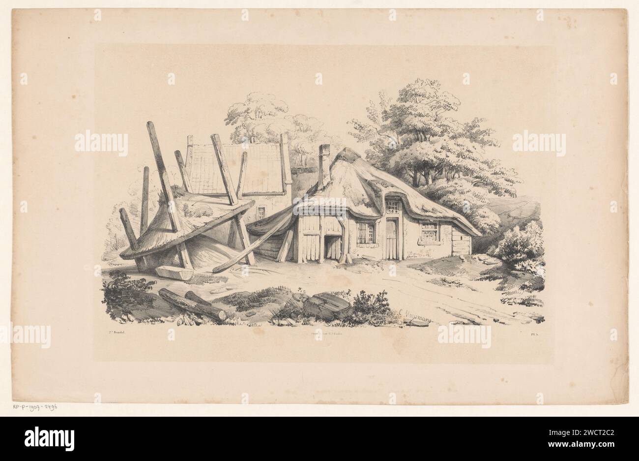 Expired farmhouse, Constantinus Cornelis Huysmans, 1838 print Next to ...