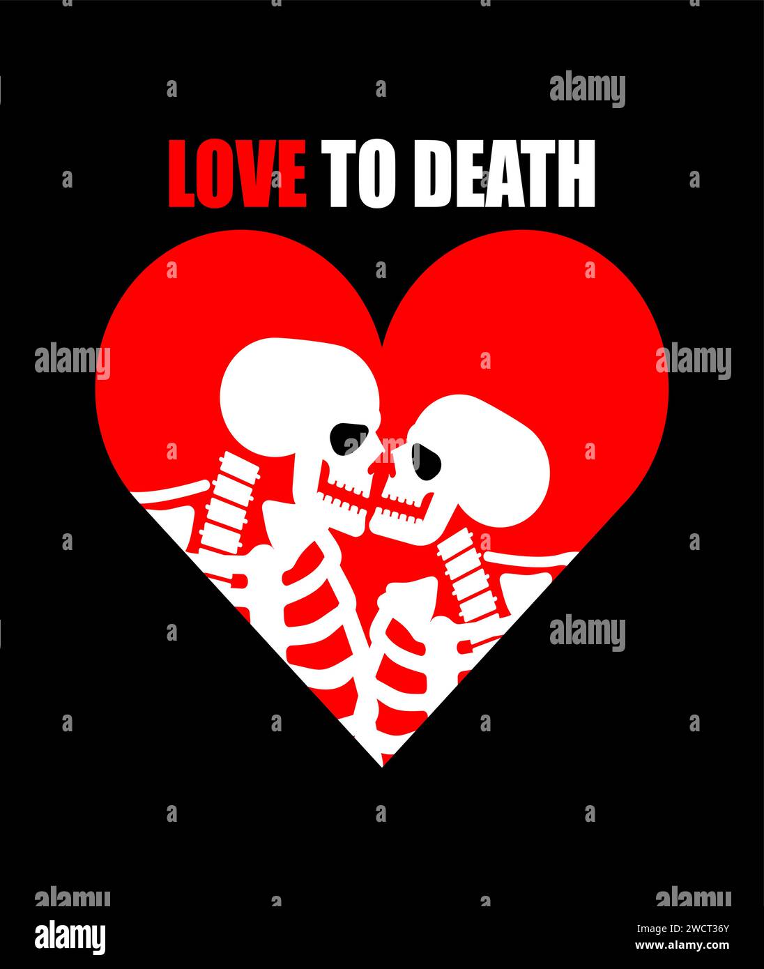 Love to death. Skeletons kiss Sign Valentine's day. Postcard for ...