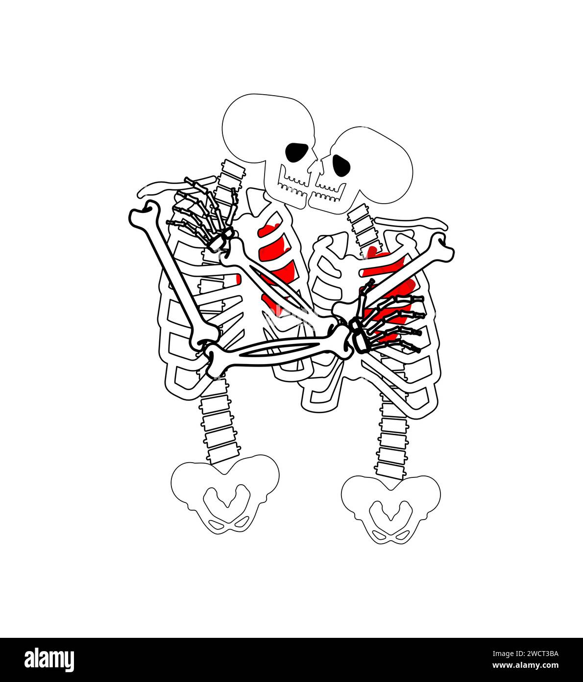 Love to death. Skeletons kiss Sign Valentine's day. Postcard for ...