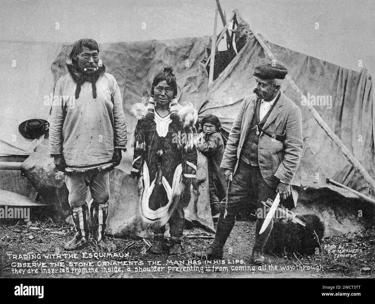 A 1901 photograph of Inuit people taken by C W Mathers on an expedition ...