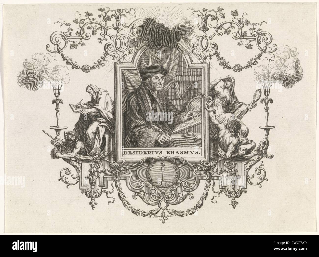Portrait of Desiderius Erasmus in an allegorical frame, Bernard Picart ...