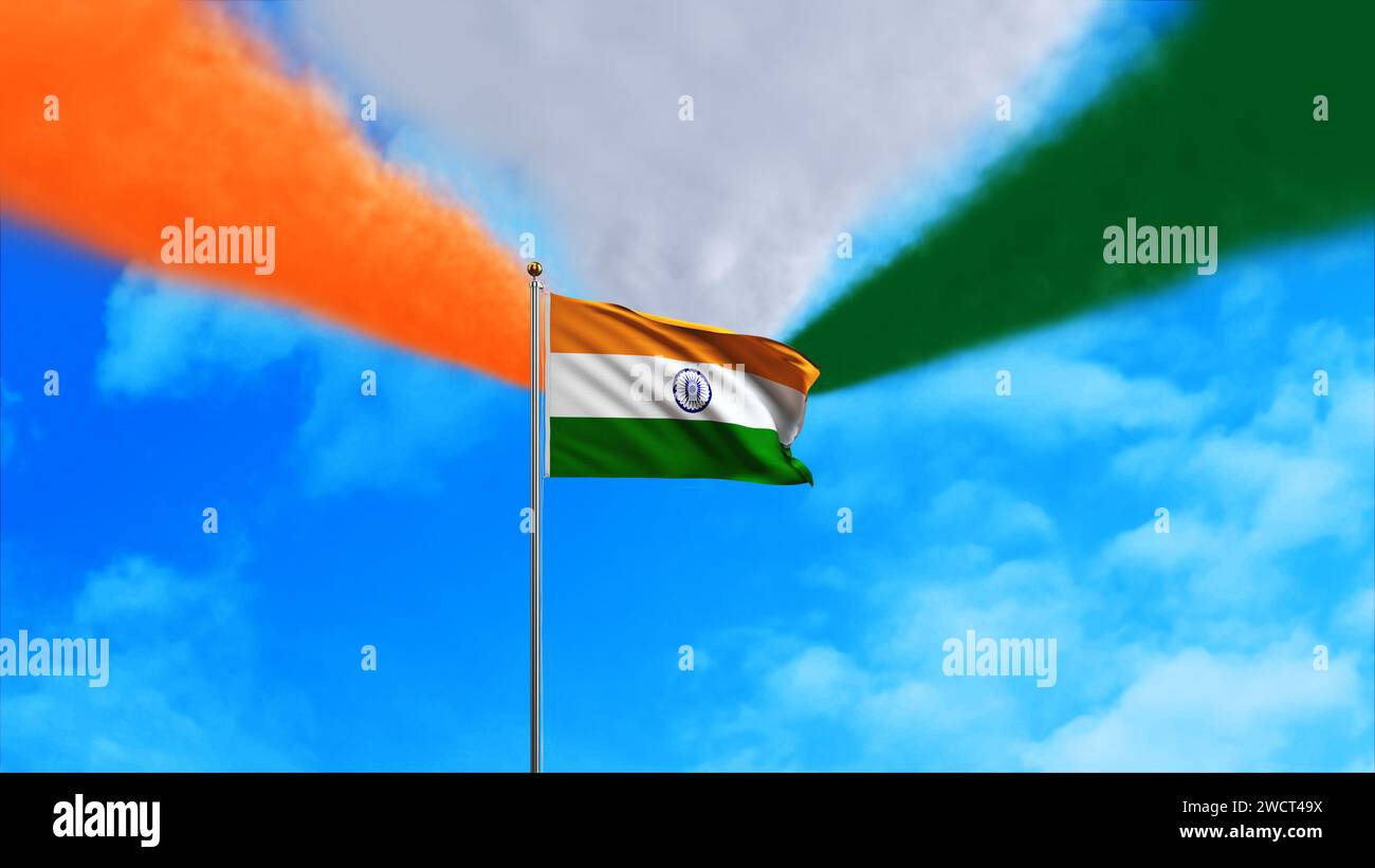 Indian fighter aircraft producing smoke with a flag color Stock Photo ... Indian fighter aircraft producing smoke with a flag color Stock Photo ...