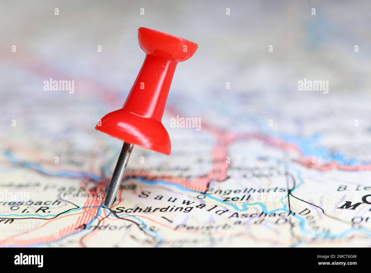 Scharding, Austria pin on map Stock Photo - Alamy