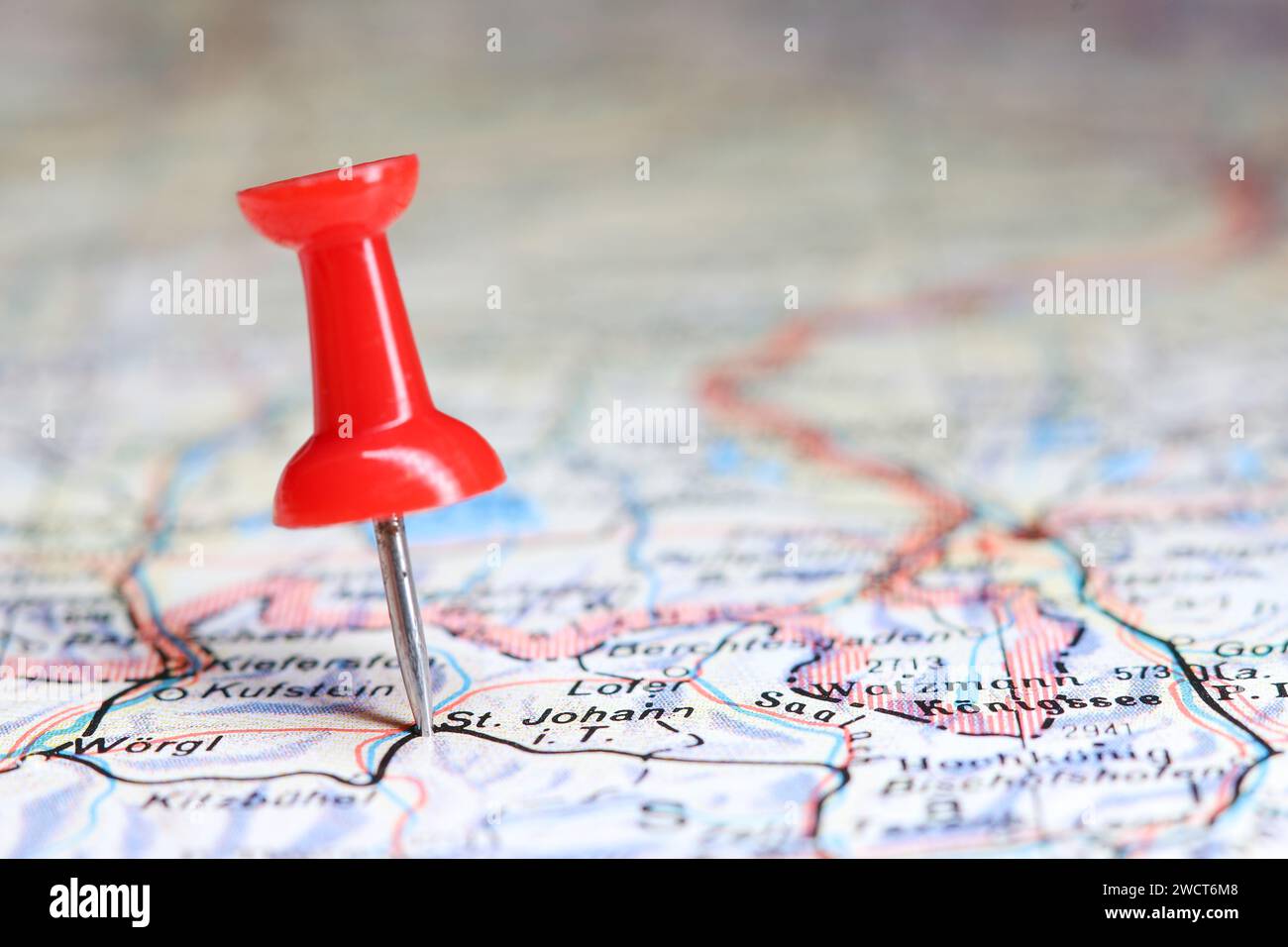 St. Johann, Austria pin on map Stock Photo - Alamy