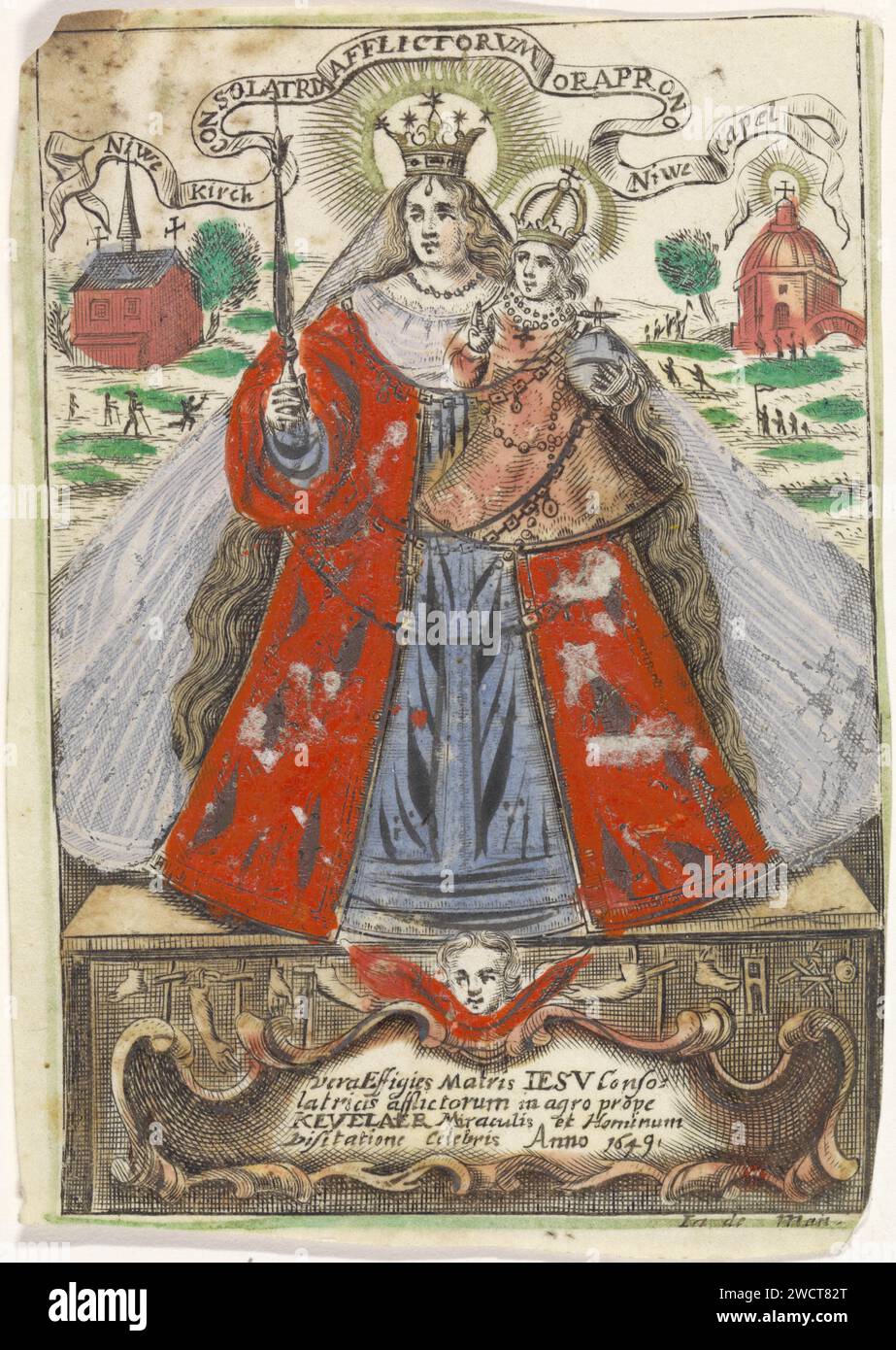 Maria with child with behind her two church buildings, Jacobus de Man ...