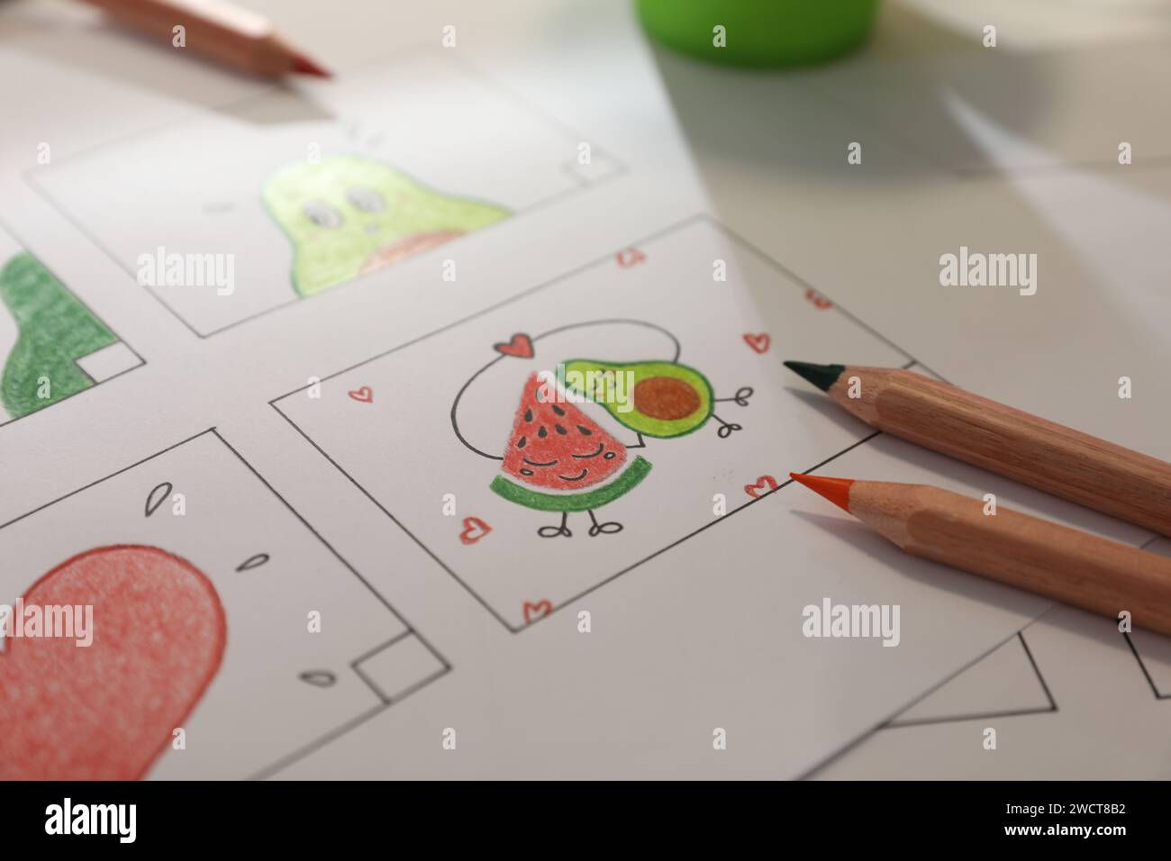 Storyboard with cartoon sketches at workplace. Pre-production process ...