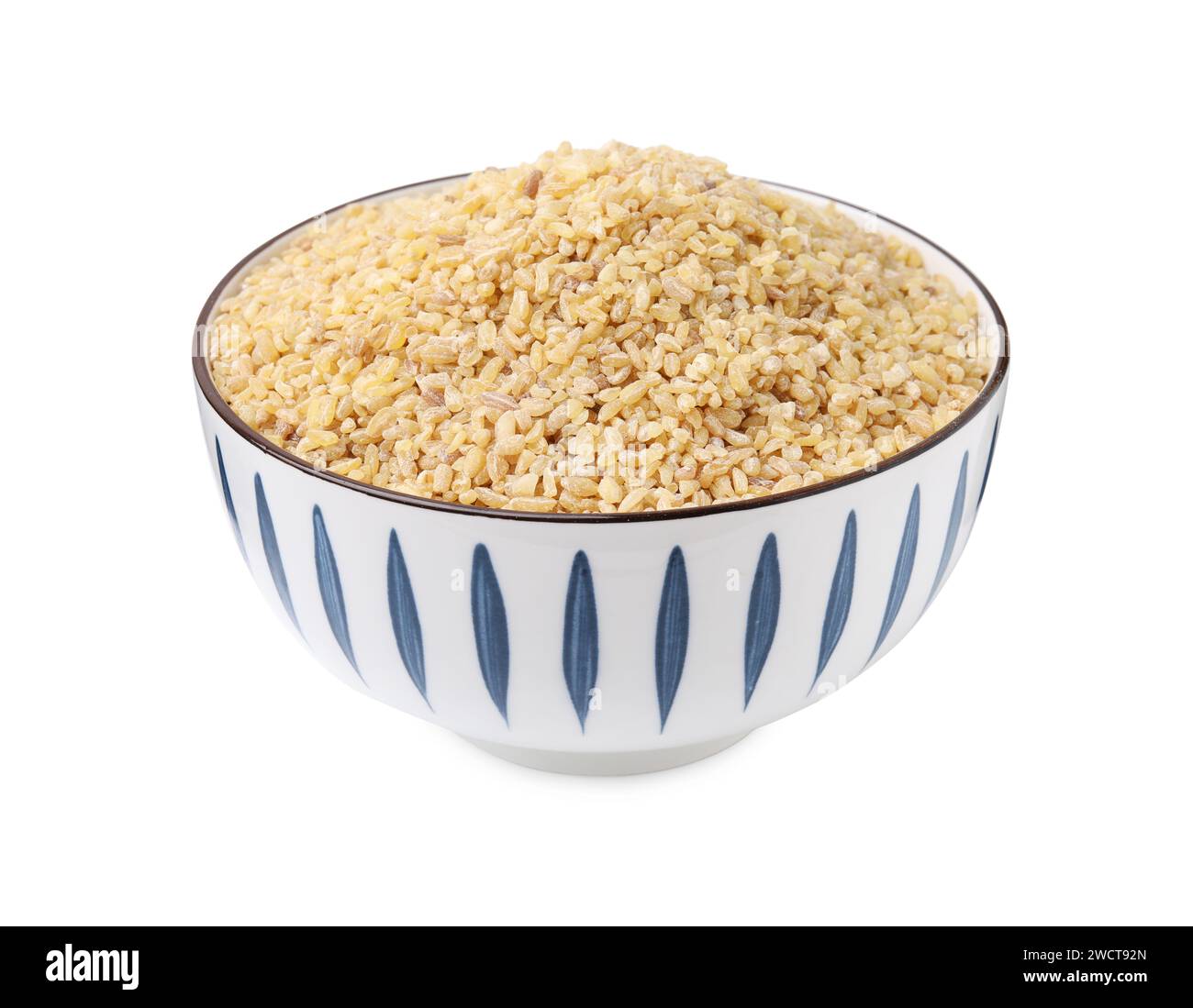 Raw bulgur in bowl isolated on white Stock Photo - Alamy