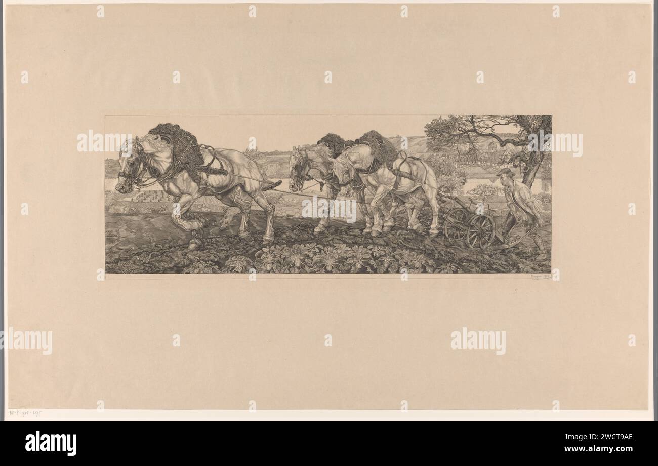 Plowing horses, Pieter Dupont, 1904 print Amsterdam paper engraving ...