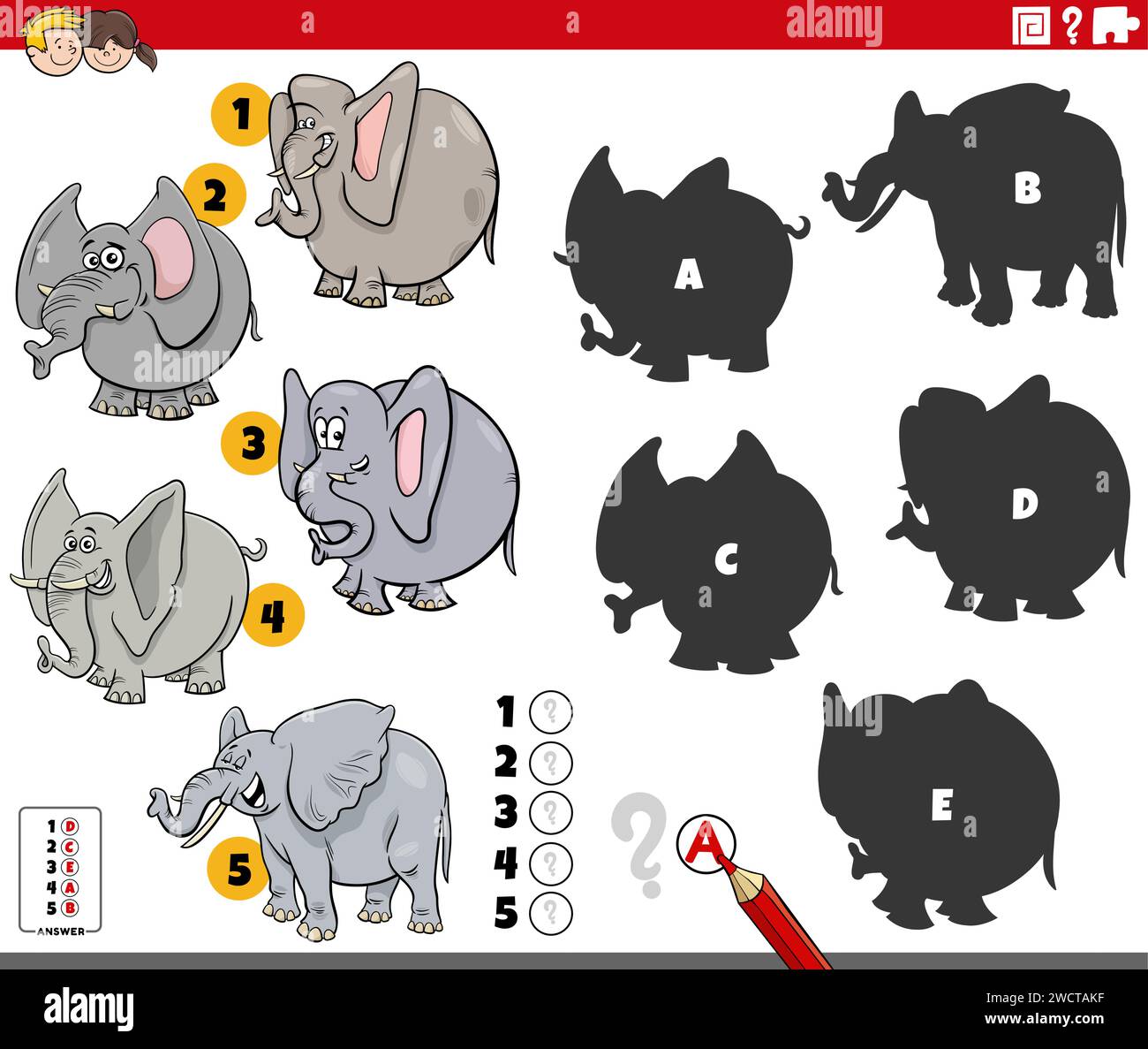 Cartoon illustration of finding the right shadows to the pictures ...