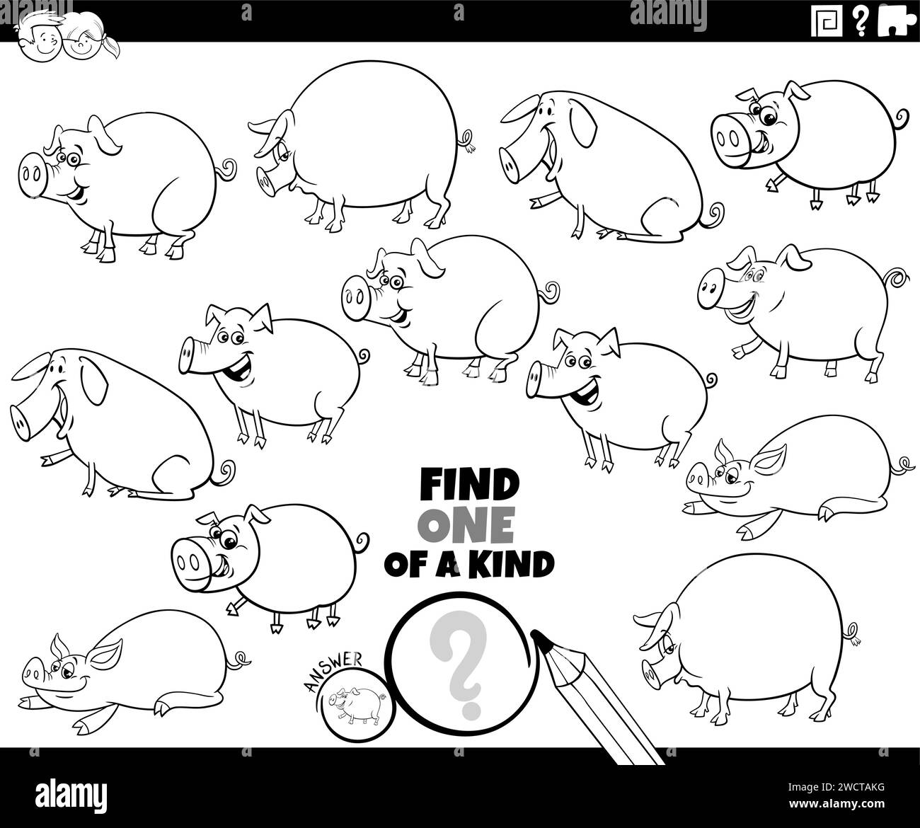 Cartoon illustration of find one of a kind picture educational activity ...