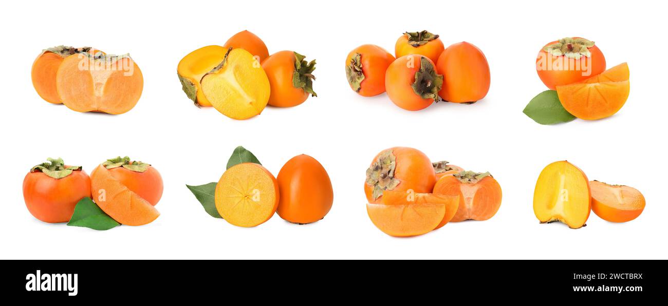 Fresh persimmon fruits isolated on white, collection Stock Photo - Alamy