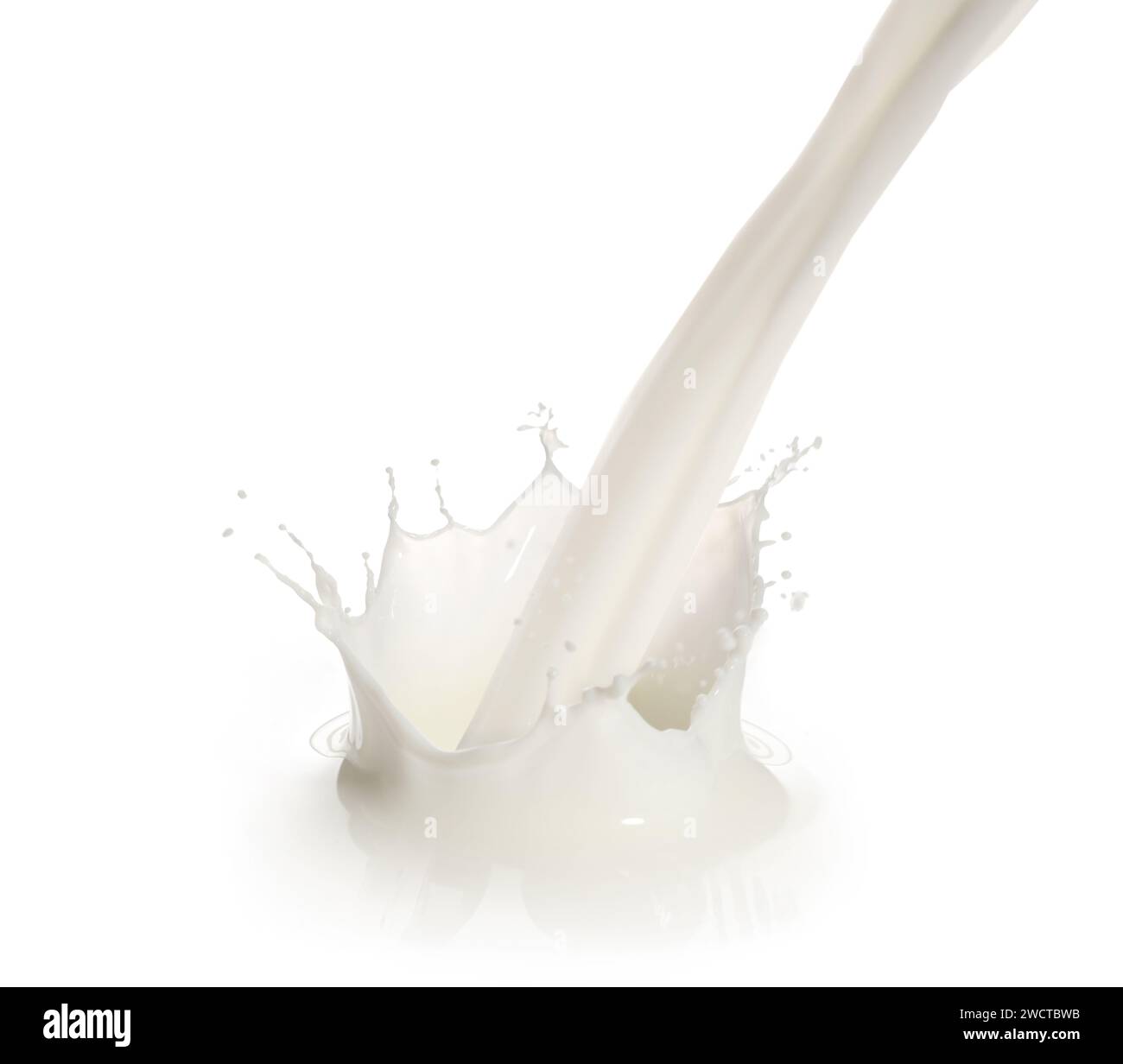Fresh milk pouring and splashing on white background Stock Photo - Alamy