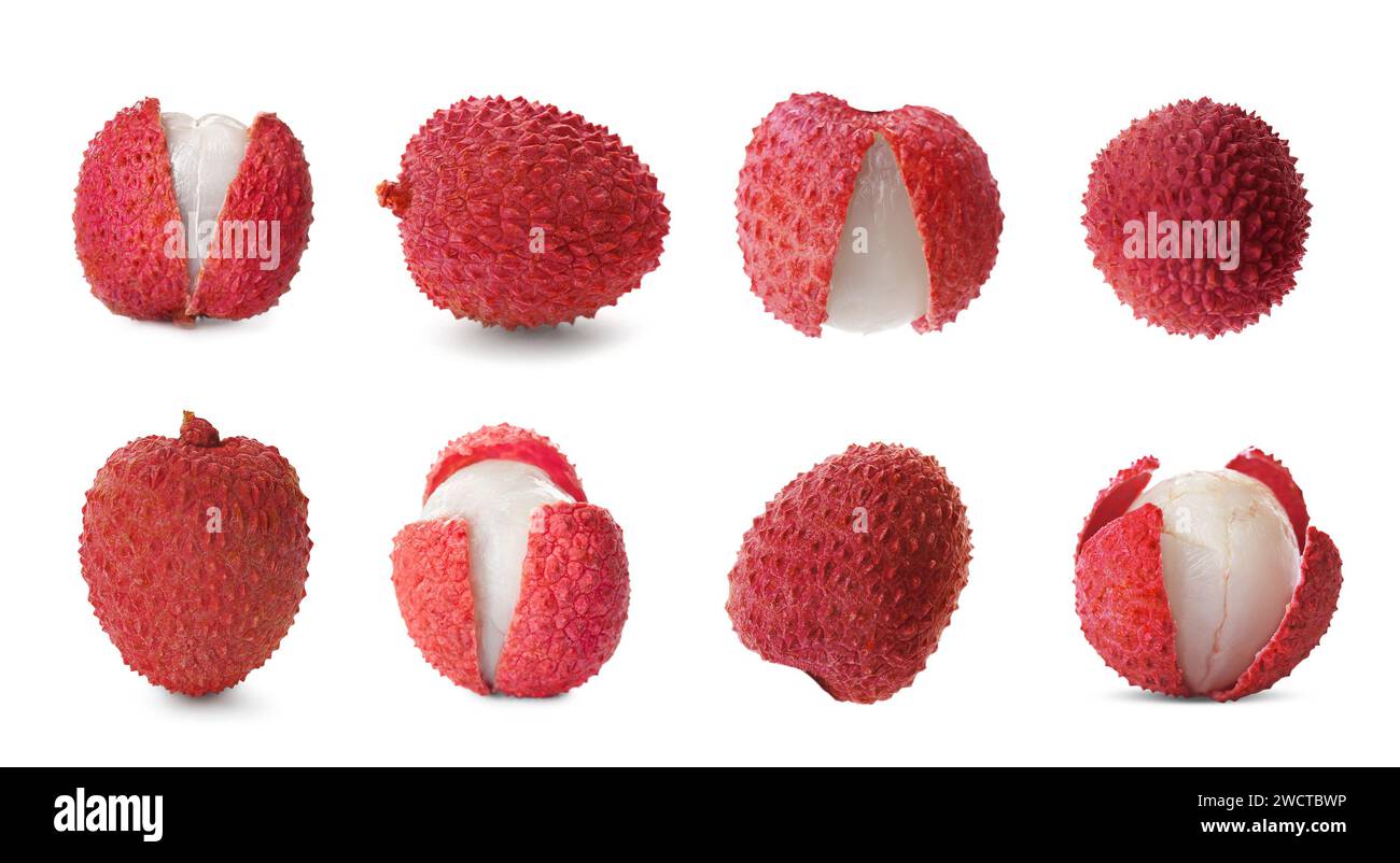 Fresh lychees isolated on white, collection. Tropical fruit Stock Photo ...
