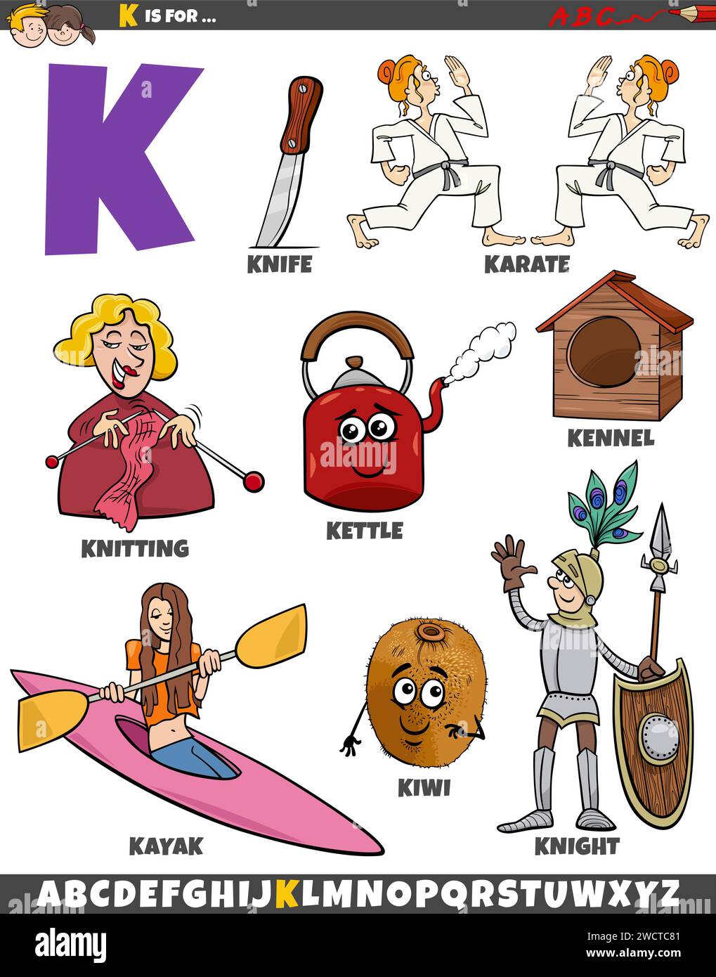 Cartoon illustration of objects and characters set for letter K Stock ...