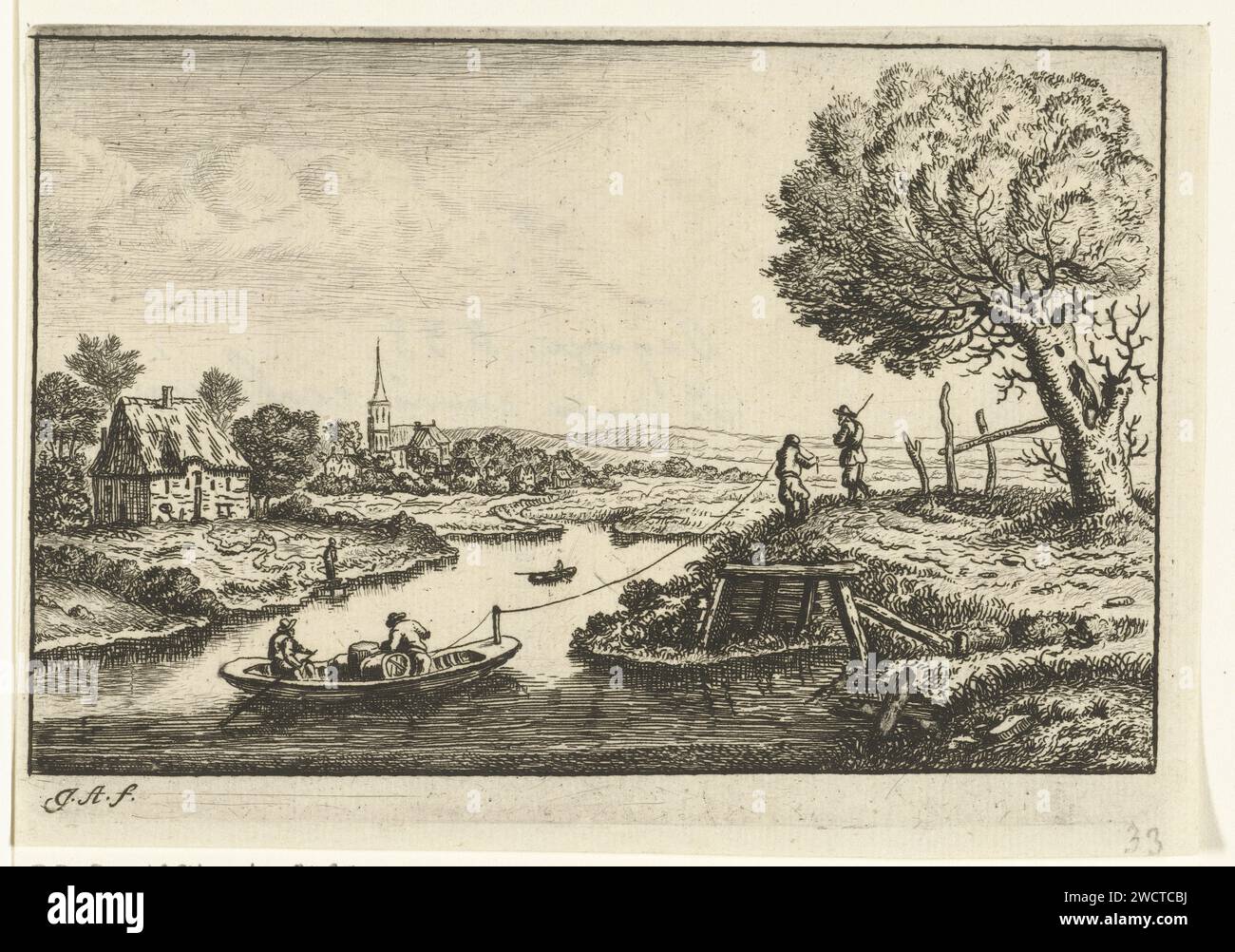 River landscape with barge, Jan van Almeloven, 1662 - 1683 print ...