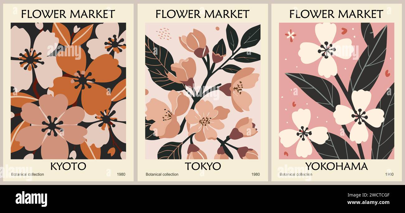 Set of abstract Flower Market Japan posters Stock Vector Image & Art ...