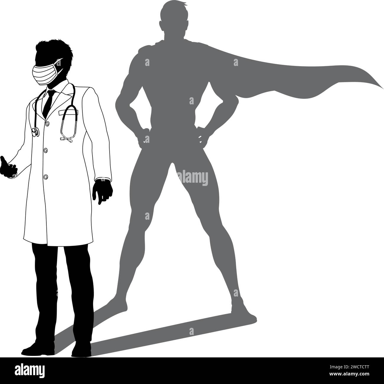 Superhero Doctor With Super Hero Shadow Silhouette Stock Vector Image ...
