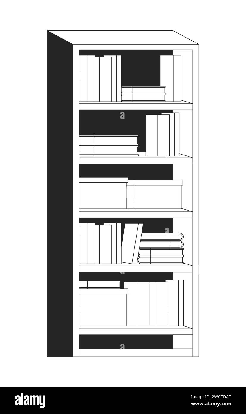 Bookcase living room black and white 2D line cartoon object Stock ...
