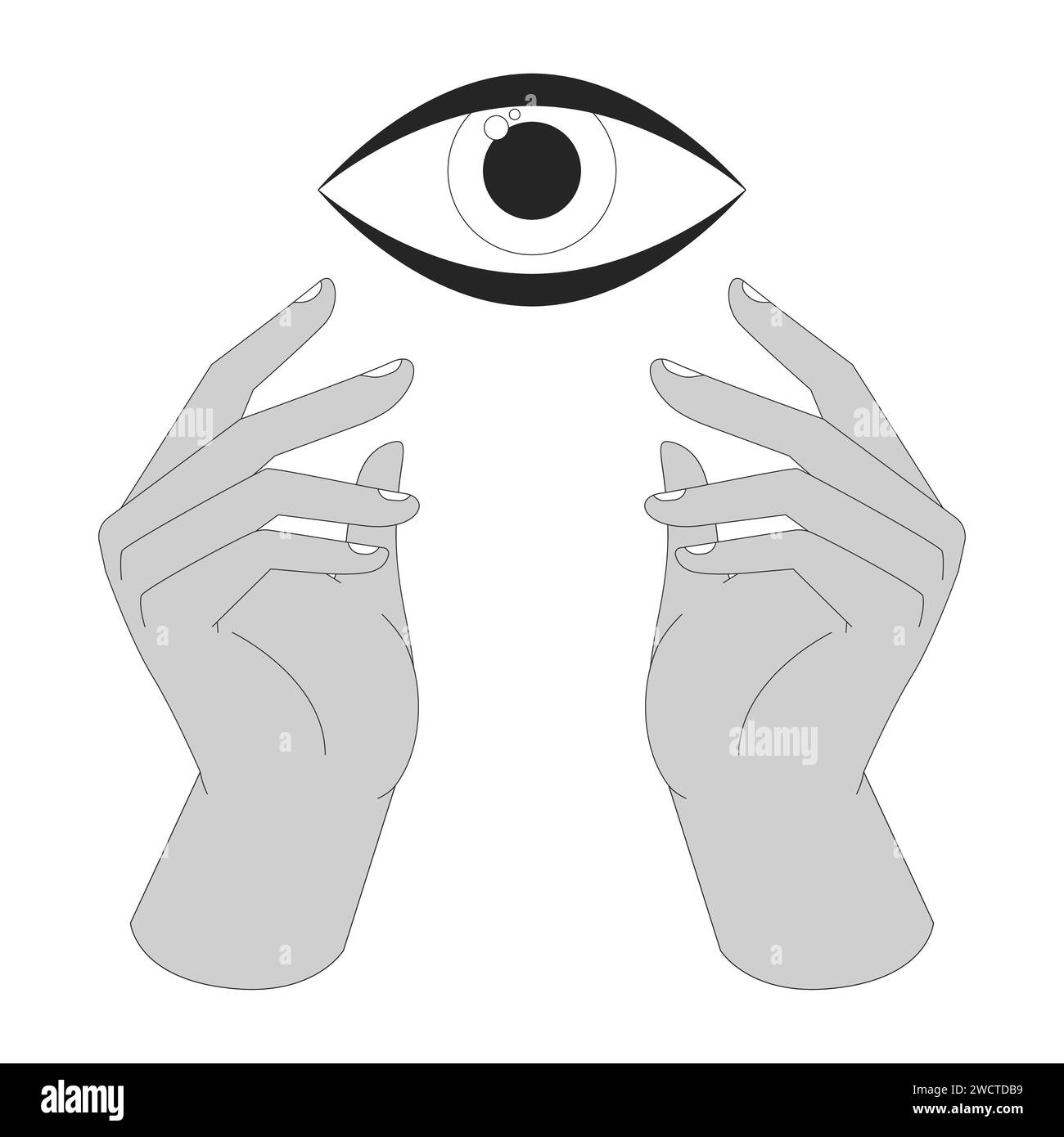 All seeing eye hands black and white 2D line cartoon image Stock Vector ...