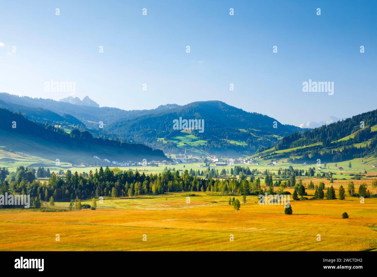 Blick über das Hochmoor Rothenthurm mit der Ortschaft Rothenthurm im ...