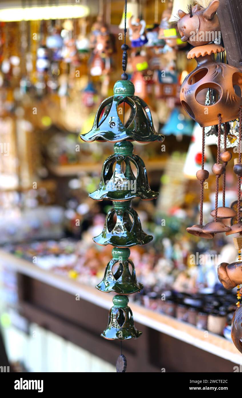 Beautiful handmade wind chimes made of clay at the small town of ...