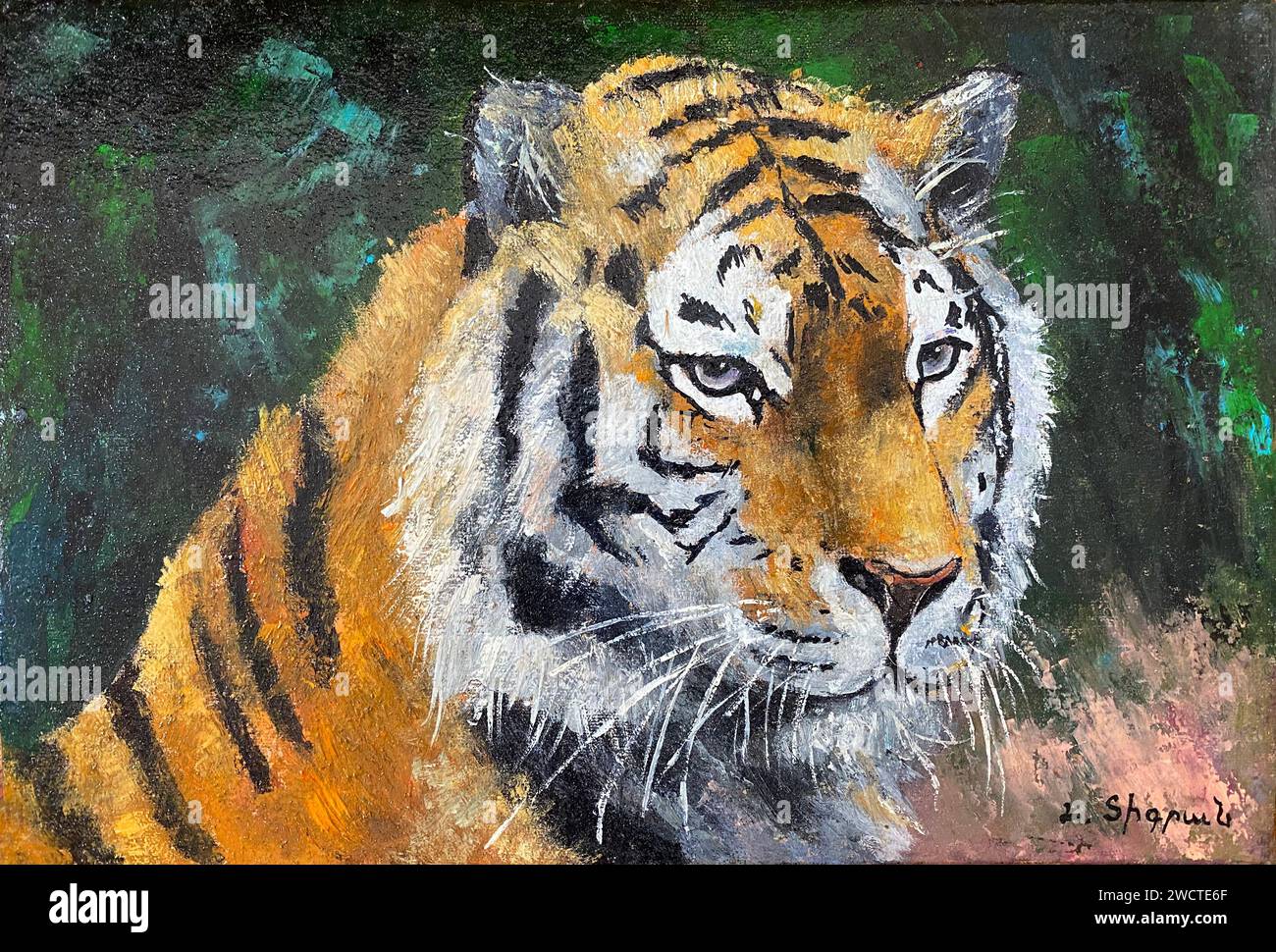 A still life oil painting abstract artwork featuring a tiger Stock ...