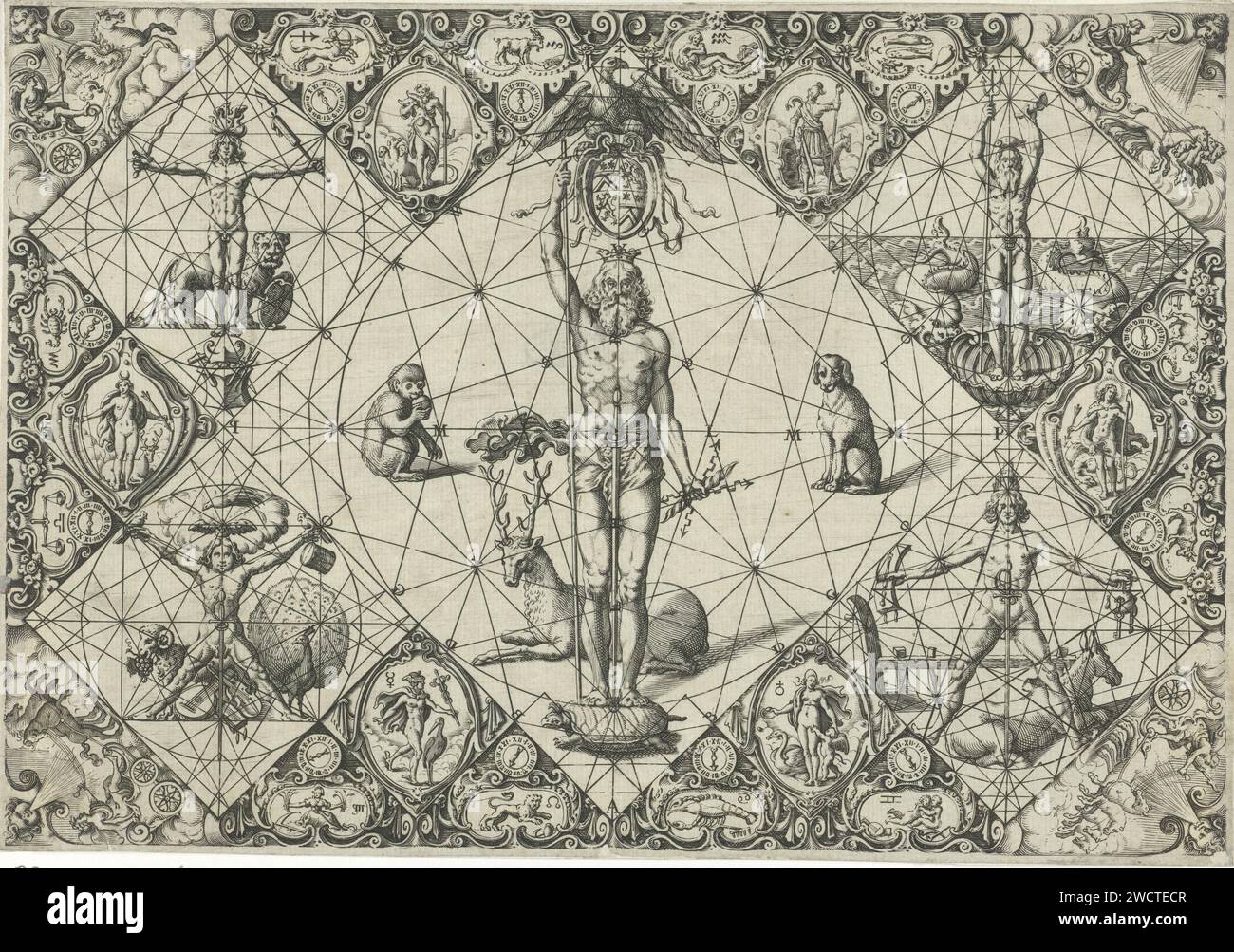 Crowned Jupiter in the midst of the elements and planets, Michiel Le ...