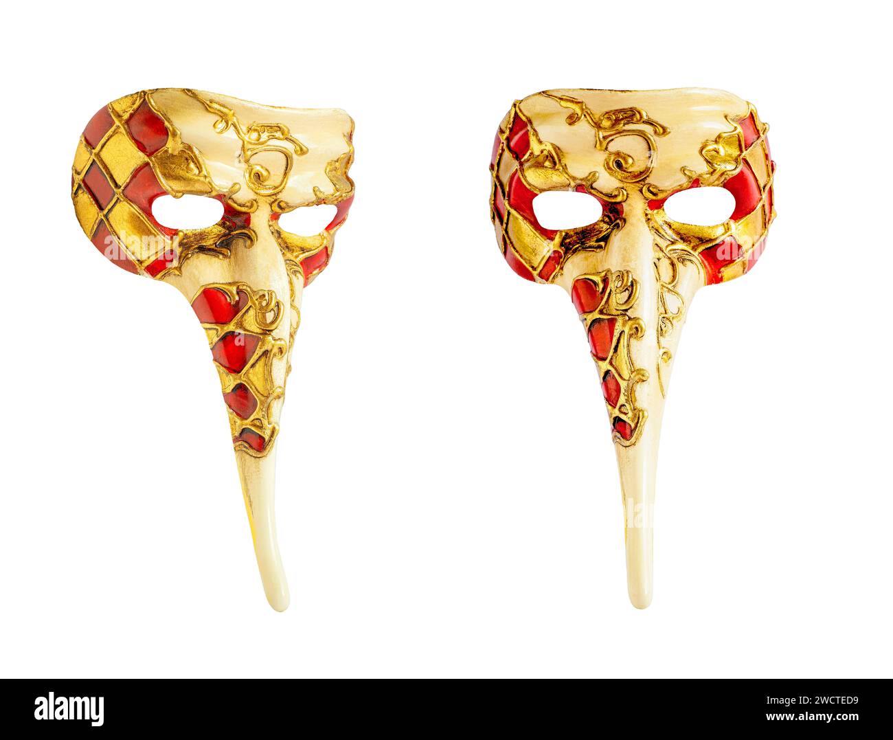 Venetian carnival face mask with a long nose isolated on white ...