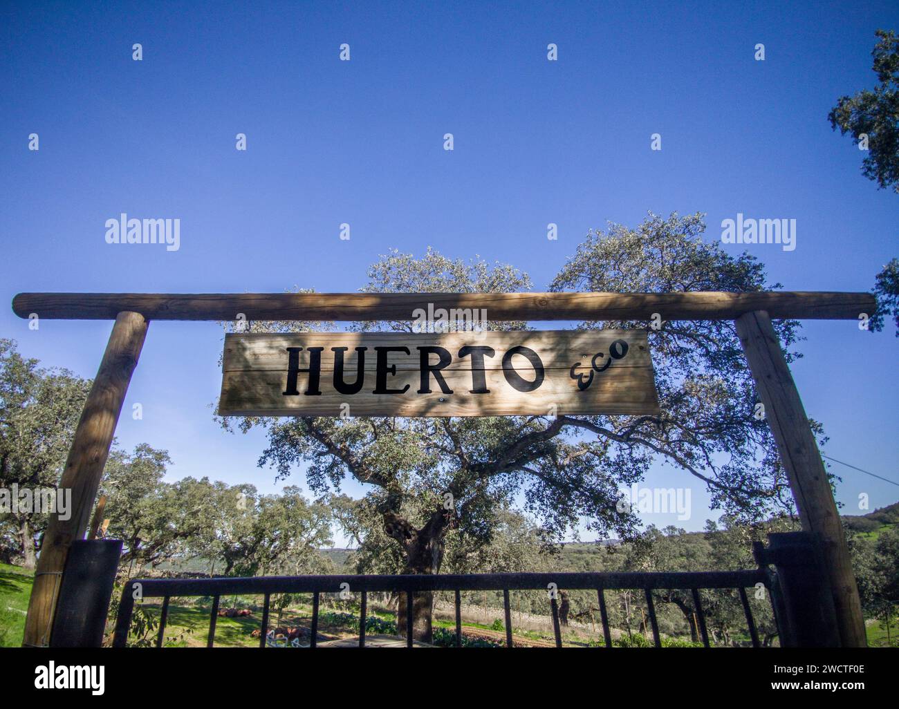 Organic kitchen garden hanging sign at mediterranean background ...