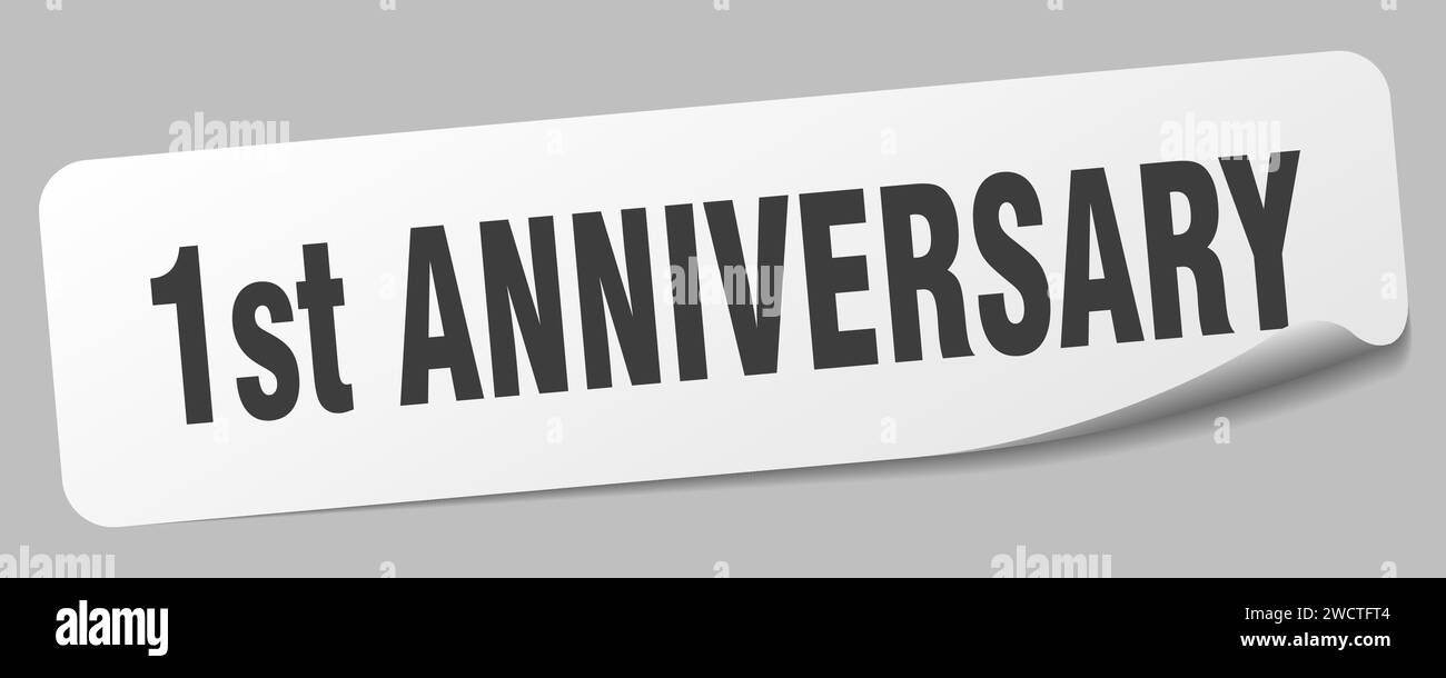 1st anniversary sticker. 1st anniversary rectangular label isolated on ...