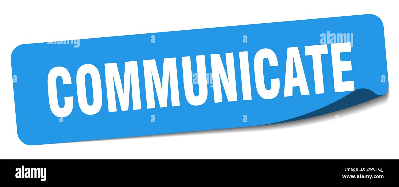 communicate sticker. communicate rectangular label isolated on white ...