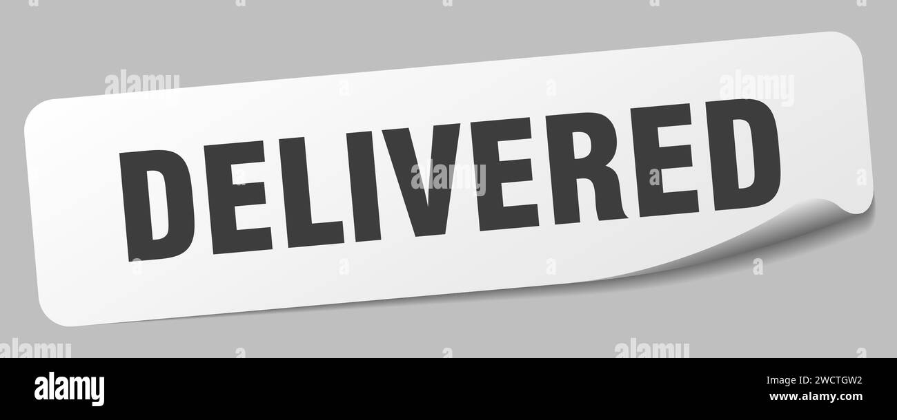 delivered sticker. delivered rectangular label isolated on white ...