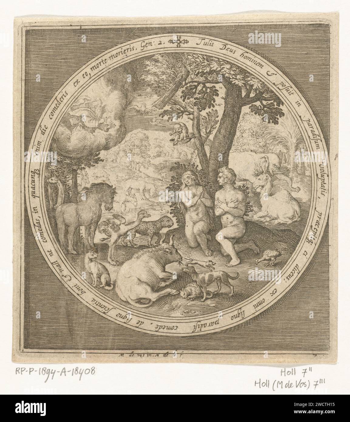 Adam and Eva in Paradise, Nicolaes de Bruyn, After Maerten de Vos, 1581 - 1656 print Adam and ...
